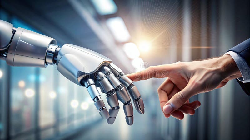 Human Finger Delicately Touches the Finger of a Robot S Metallic Finger ...