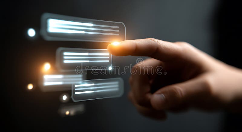 Human Finger Tapping Interactive Interface Element on Dark Digital ...