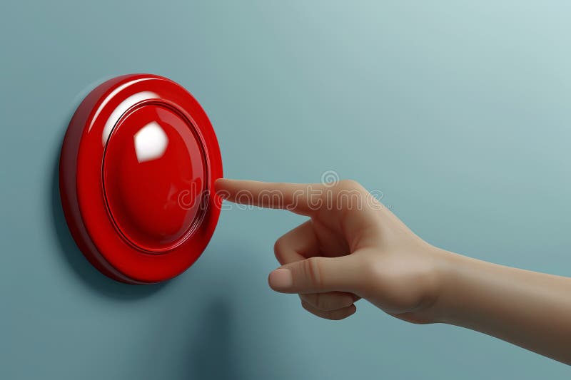 Human Finger about To Press a Red Button, Set Against a Cool Blue ...