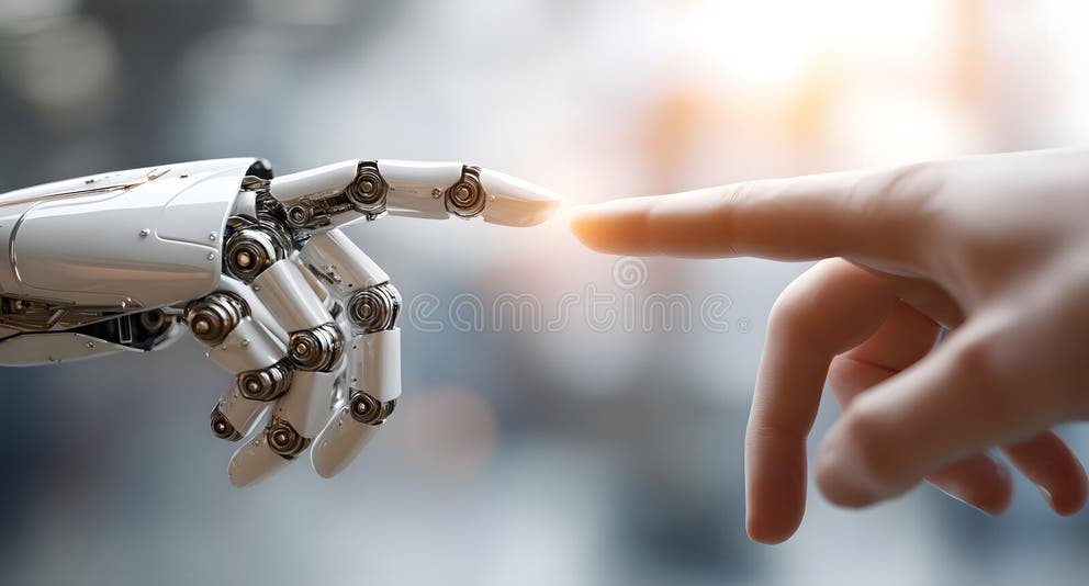 Human Finger Touching Robot Hand Representing Artificial Intelligence ...