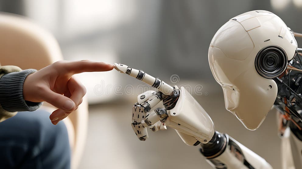 Human Finger Touching Robotic Finger Close Up Exploring Artificial Intelligence Connection ...