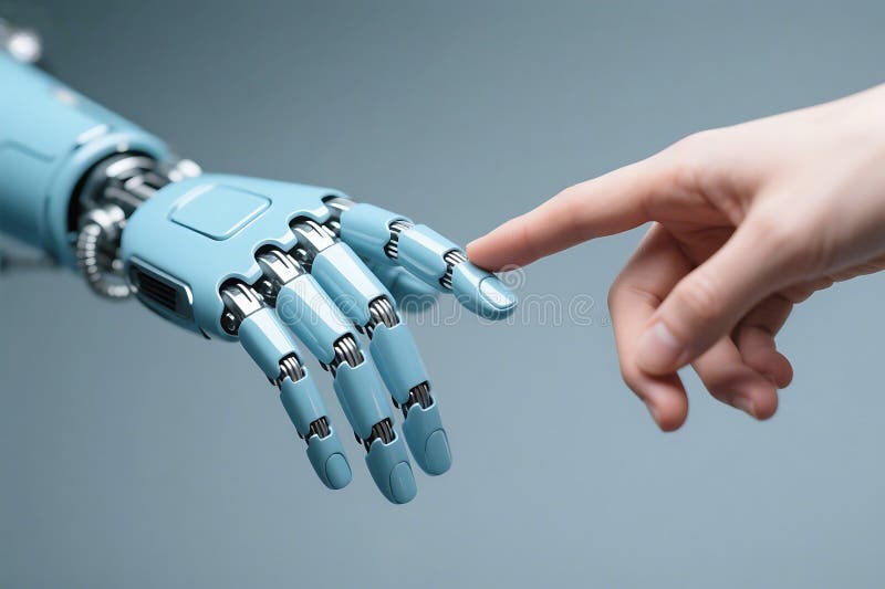 Human Finger Touching the Robotic Hand Concept of Technology ...