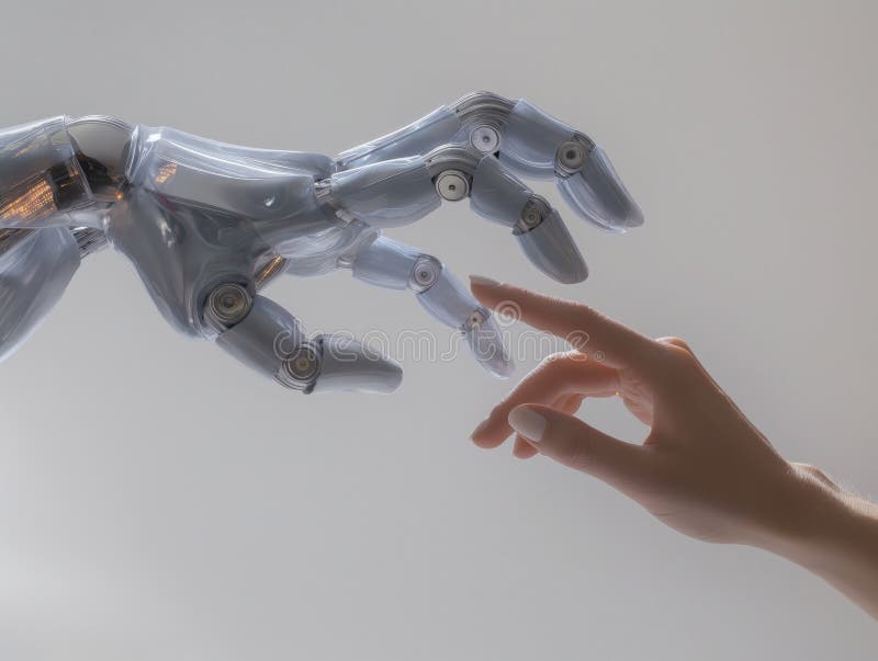 Human and Robot Hand Interaction Stock Photo - Image of engineering ...