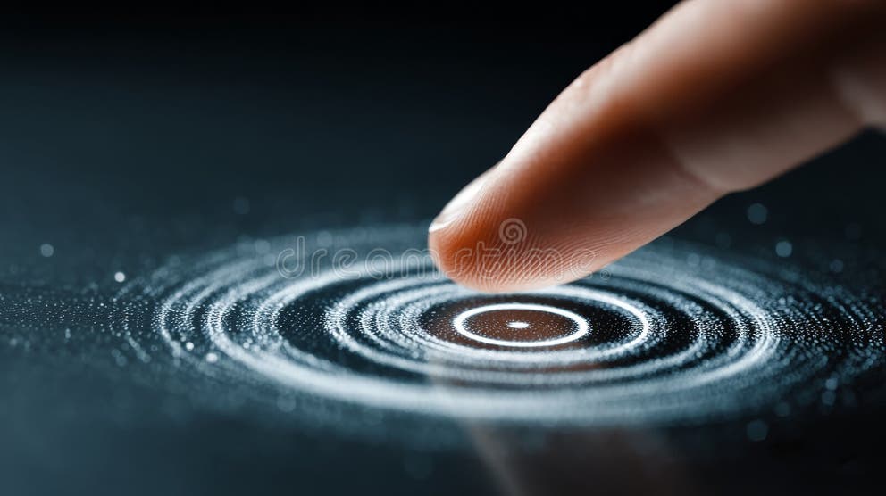 Human Finger Touching Surface with Visible Ripple Pattern on Dark ...