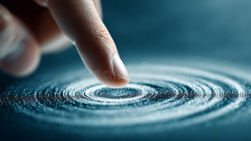 Human Finger Touching Surface with Visible Ripple Pattern on Dark ...