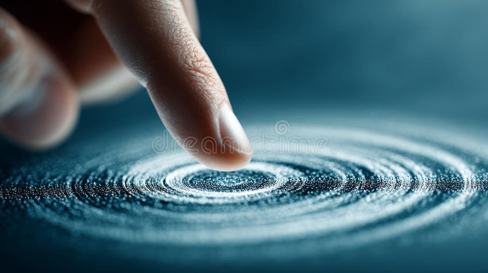 Human Finger Touching Surface with Visible Ripple Pattern on Dark ...