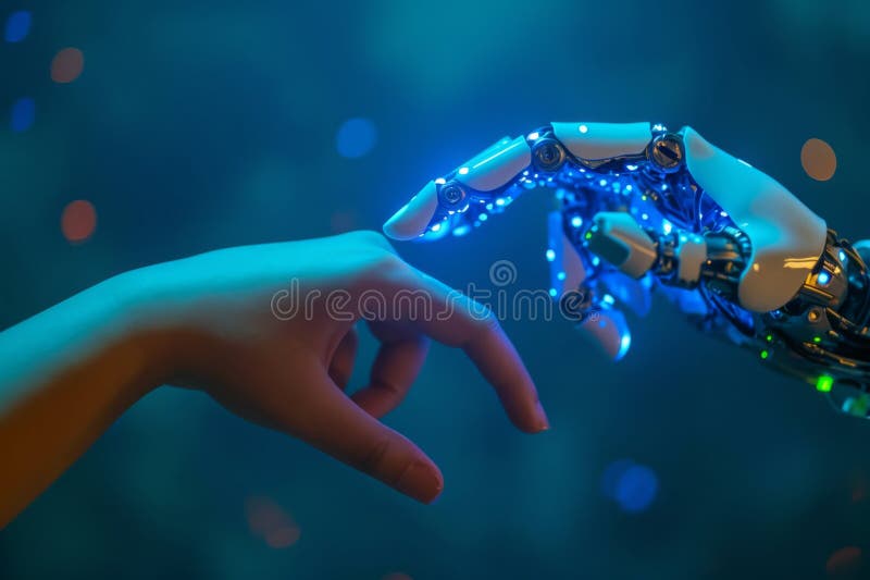 Human Fingers and Robotics in Unified Connection. AI Generated Stock ...