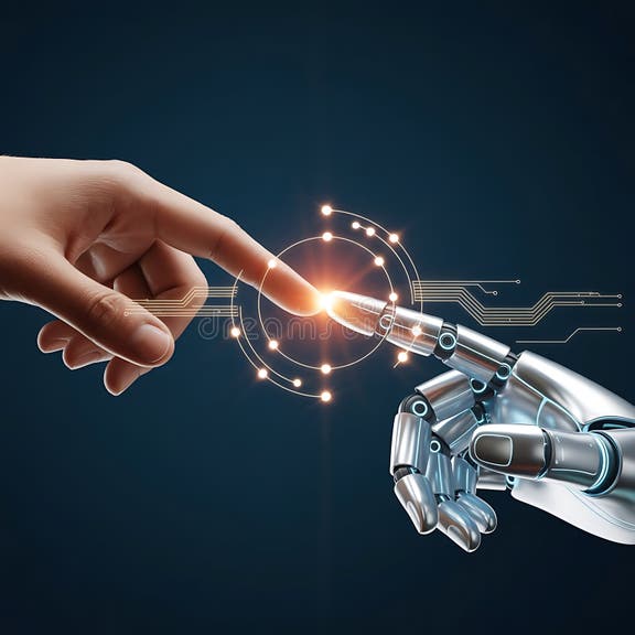 Human and Robot Fingertips Touching Representing Future Technology and ...