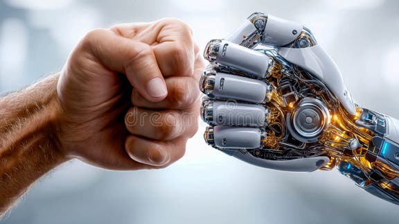 A Human Fist Colliding with the Fist of an Advanced Robot. Human ...