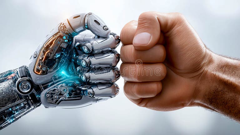 A Human Fist Colliding with the Fist of an Advanced Robot. Human ...
