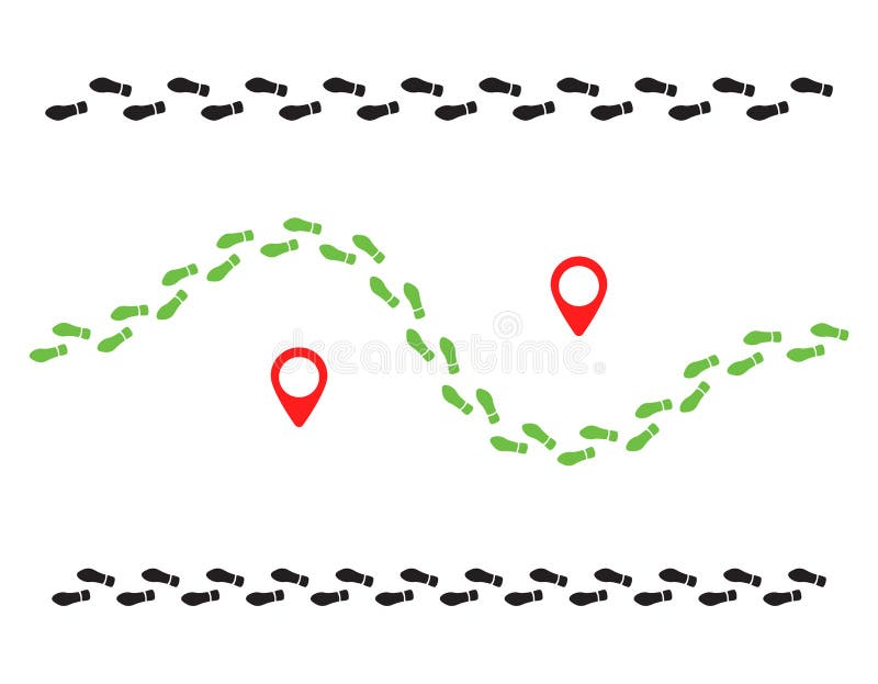 Human Foot Prints Path with Tag Points. Traveler Man Boot Steps ...