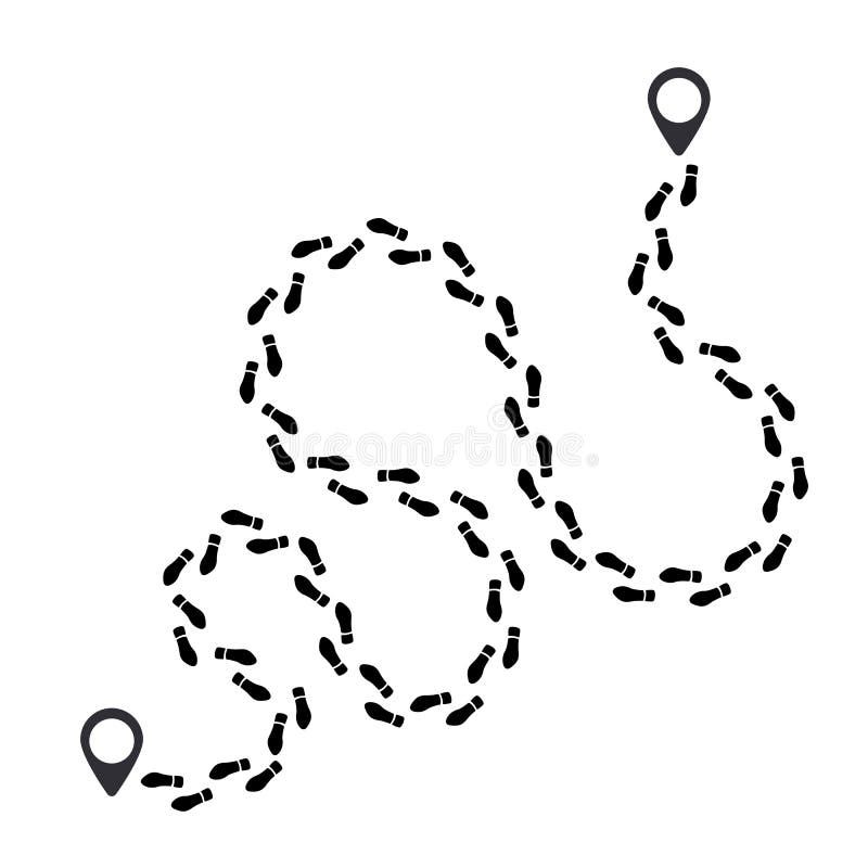 Human Foot Prints Path with Tag Points. Traveler Man Boot Steps ...