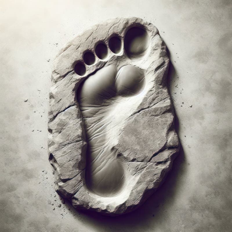 A Human Footprint on a Stone. Stock Illustration - Illustration of time ...