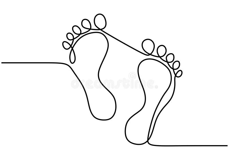Human Footprints Steps Continuous Line Drawing. Physical Activity of ...
