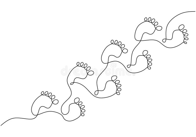 Human Footprints Steps Continuous Line Drawing. Physical Activity of ...