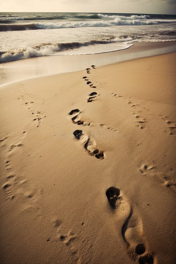 Human Footprints Walking on the Beach. Generative AI Stock Illustration ...
