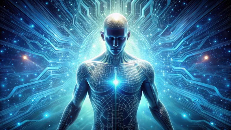 A Human Form Illuminated by a Network of Light and Energy, Representing the Interconnectivity of ...