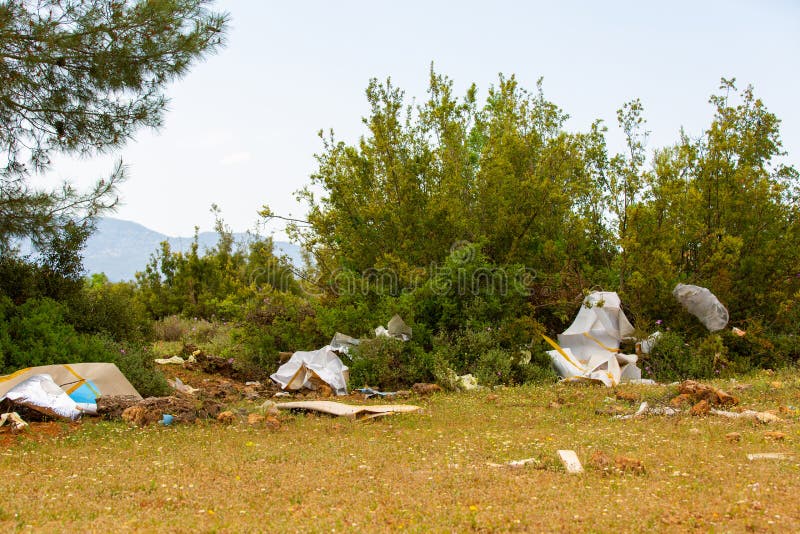 Human Garbage Thrown into the Clean Nature. Environmental Pollution ...