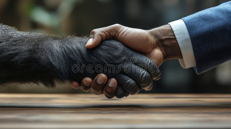 Human and Gorilla Shaking Hands, Concept of Respect for Wildlife ...