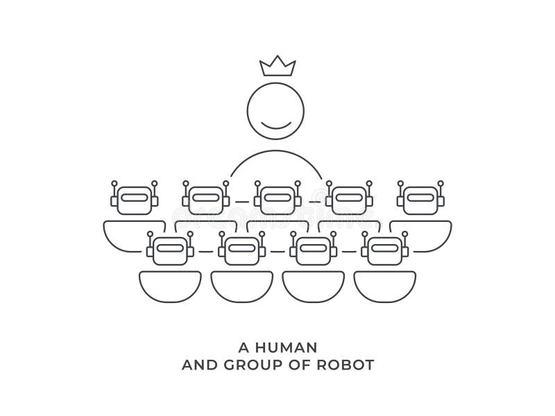 A Human and a Group of Robots. Isolated Vector Illustration Stock ...
