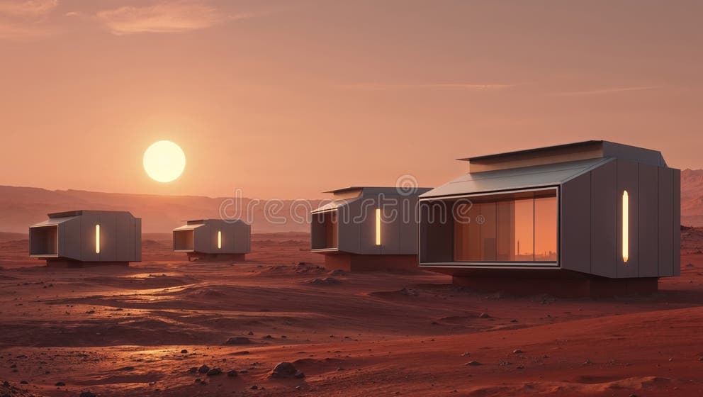 Human Habitation Structures on Mars at Sunset Stock Image - Image of ...