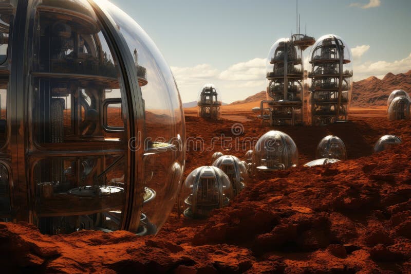 Human Habitations on the Surface of Mars. Generative AI Stock Image ...