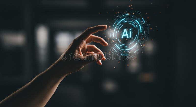Human hand with AI. stock illustration. Illustration of hands - 375629707