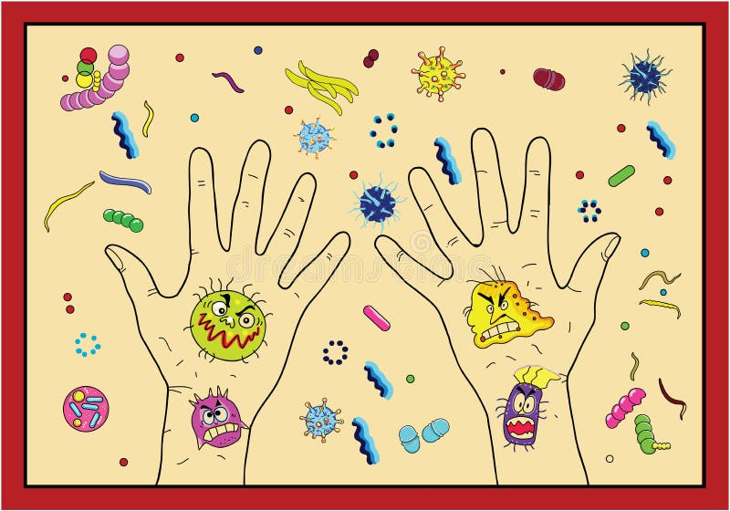 Hand with Bacteria and Virus. Infection Spread. Germs on a Dirty Hand ...