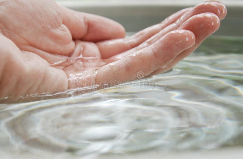 Human Hand Bailing Water in Stainless Basin Stock Image - Image of ...