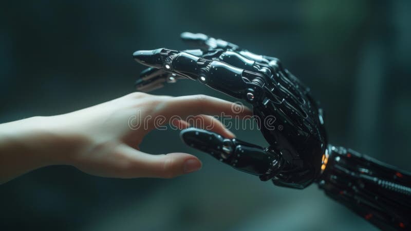 Human and Black Robotic Hand Interaction Stock Image - Image of black ...