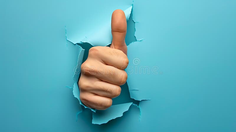 Human Hand Breaking through Blue Paper Wall Stock Image - Image of ...