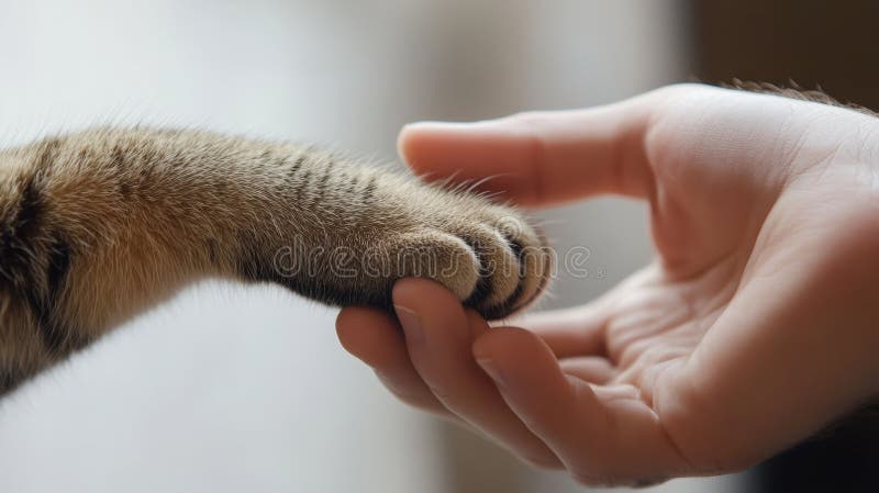 Human Hand and Cat Paw Touching Stock Photo - Image of affection ...
