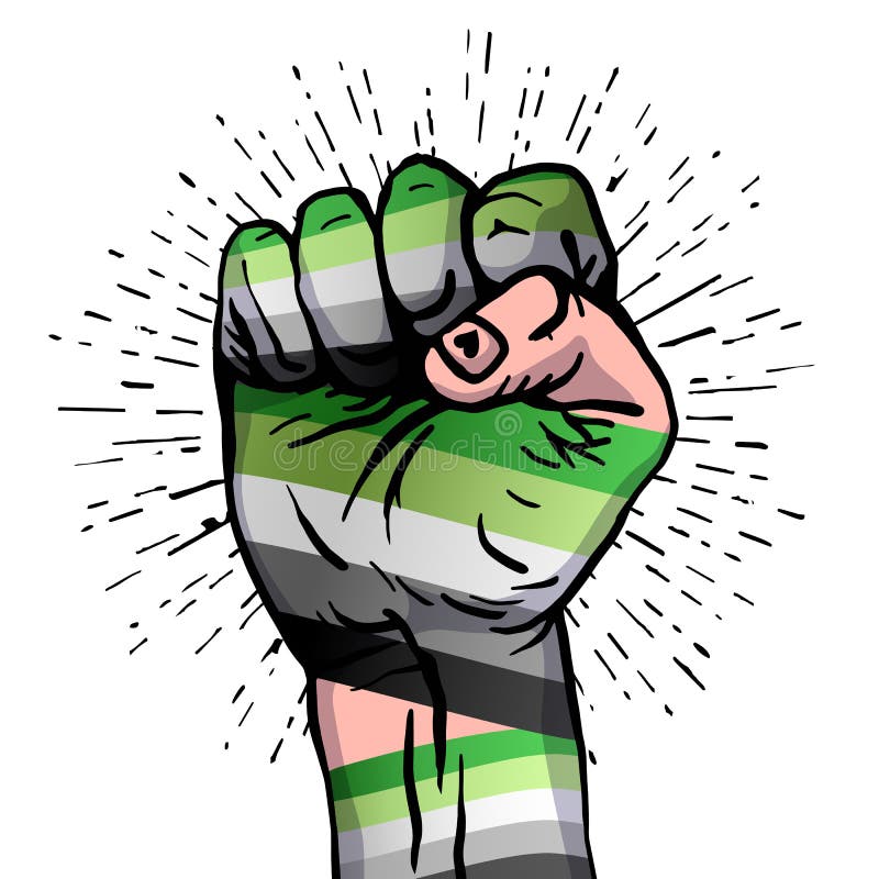 A Human Hand Clenched Into A Fist Flag Of Aromantic Pride A Colorful