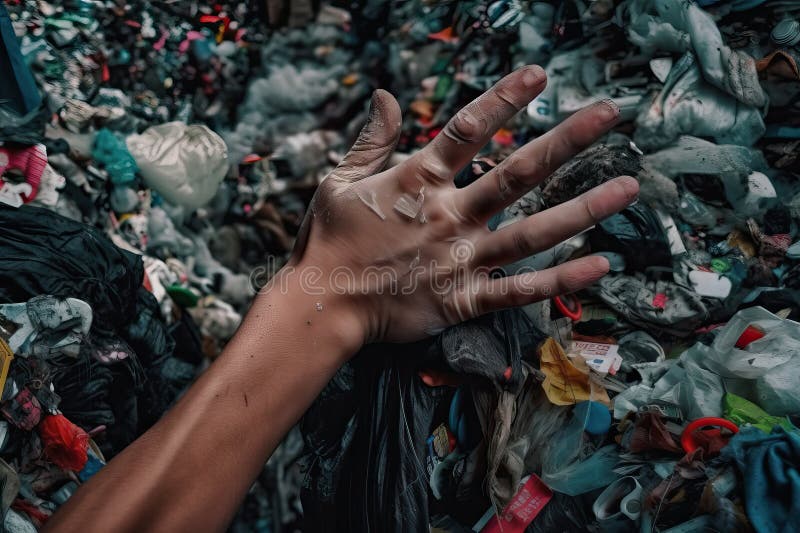 Human Hand Close-up on the Background of Plastic Waste and Plastic ...