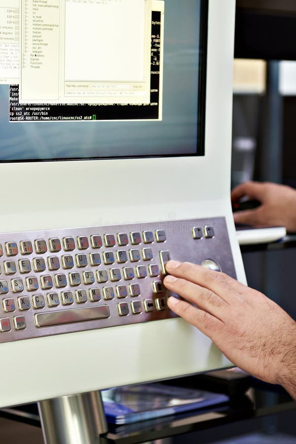 Human Hand and Computer Control for CNC Machine Stock Image - Image of ...