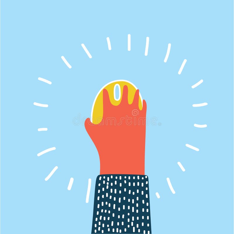 Human Hand with Computer Mouse on Blue Background Stock Vector ...