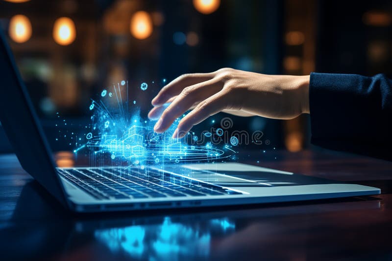 Human Hand Connect with Laptop Computer Stock Image - Image of modern ...