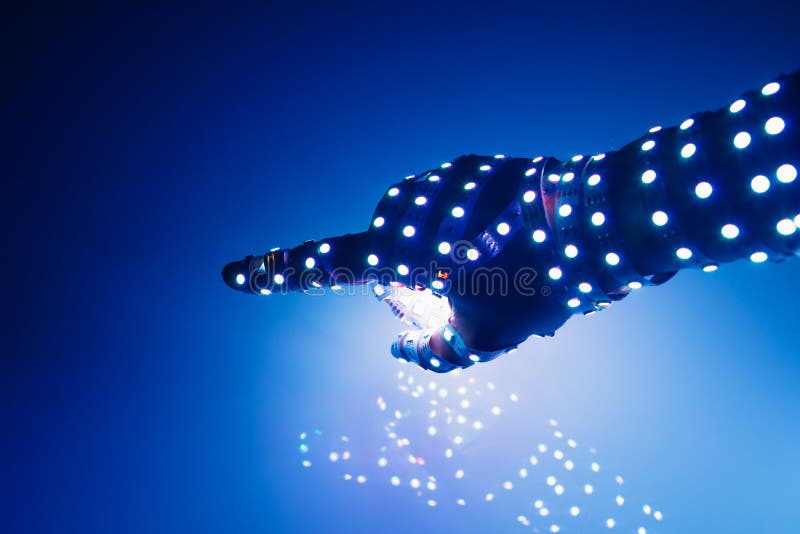 Human Hand Covered with Purple Led Lights, Illuminated Background Stock ...