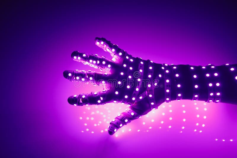 Human Hand Covered with Blue Led Lights, Illuminated Background Stock ...
