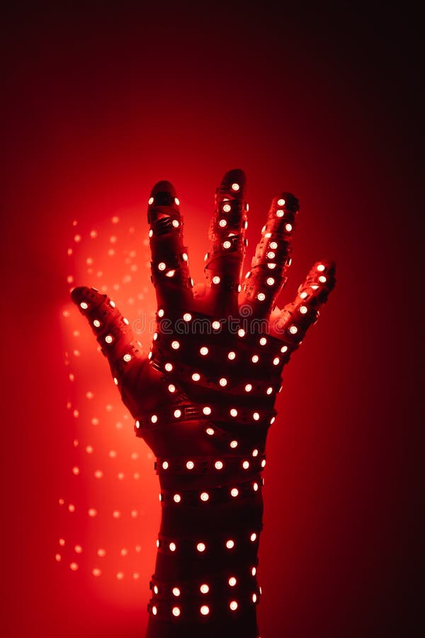 Human Hand Covered with Blue Led Lights, Illuminated Background Stock ...