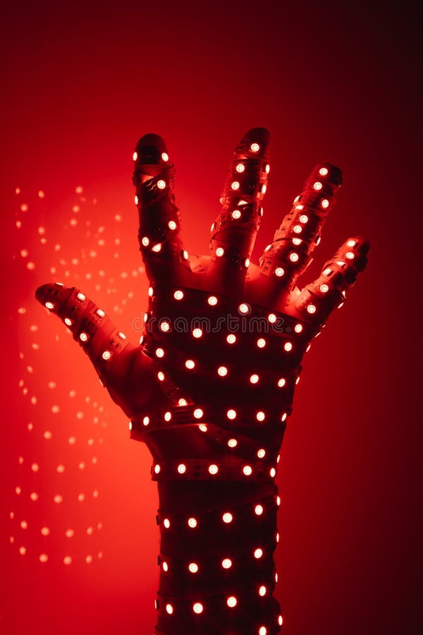 Human Hand Covered Red Led Lights Illuminated Background Stock Photos ...