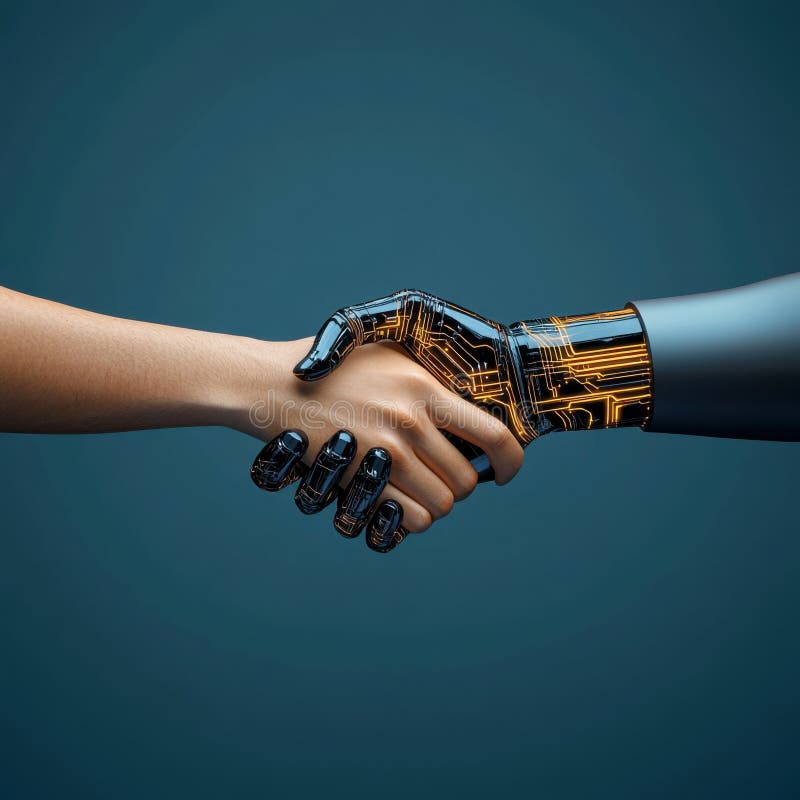 Human Hand and Digital Hand Shaking in Symbolic Connection Stock ...