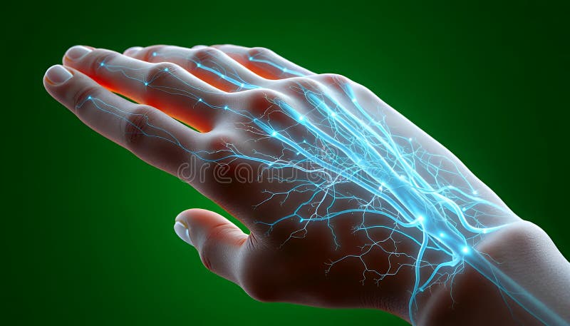 Human Hand Nerve System Detailed Network Isolated on Green Screen ...