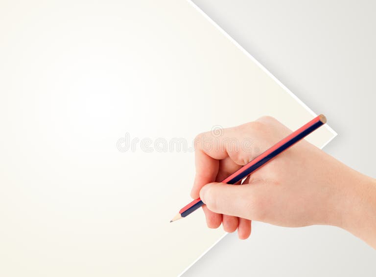 Human Hand Drawing with Pencil on Empty Paper Template Stock Image ...