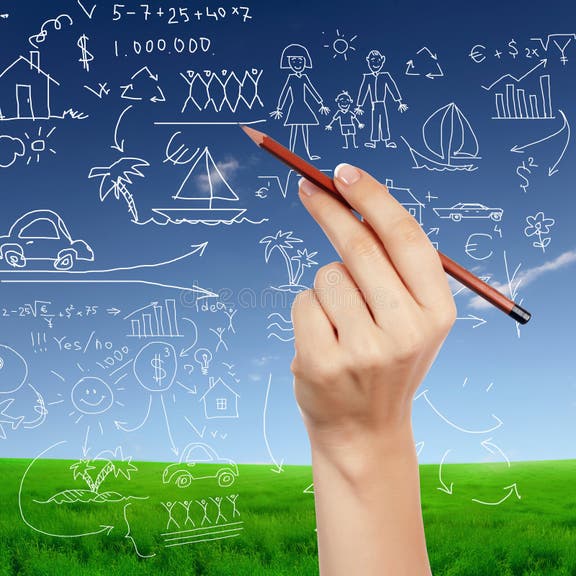 Human Hand Drawing on the Sky Stock Image - Image of construction ...