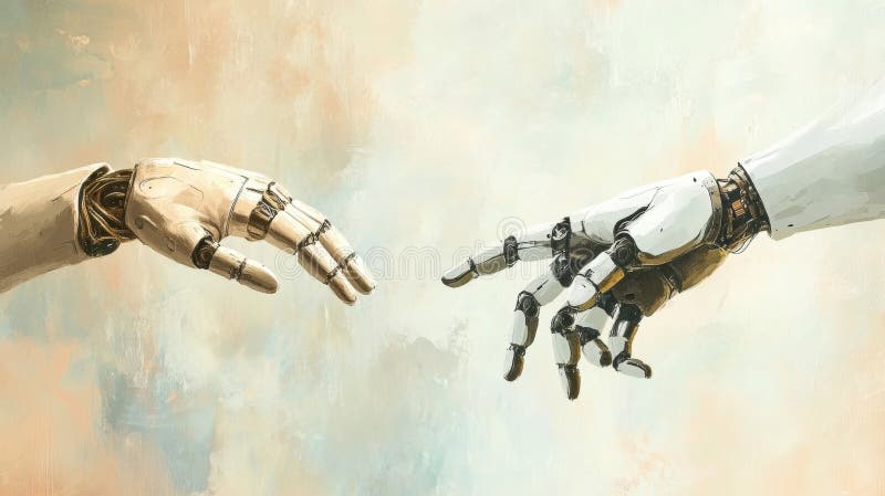 A Human Hand Extends Toward a Robot Hand, Symbolizing the Potential for ...