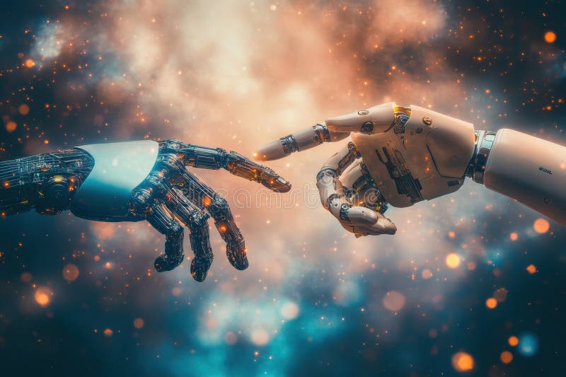 A Human Hand Extends Toward a Robotic Hand, Symbolizing the Connection ...
