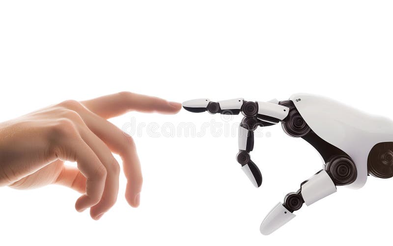 Human Hand and Robot Hand about To Touch in a Symbolic Gesture of Unity ...