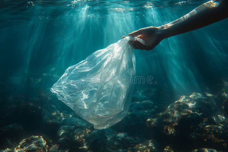 Human Hand Extends Underwater Attempting Grasp Fish Ensnared in Plastic ...