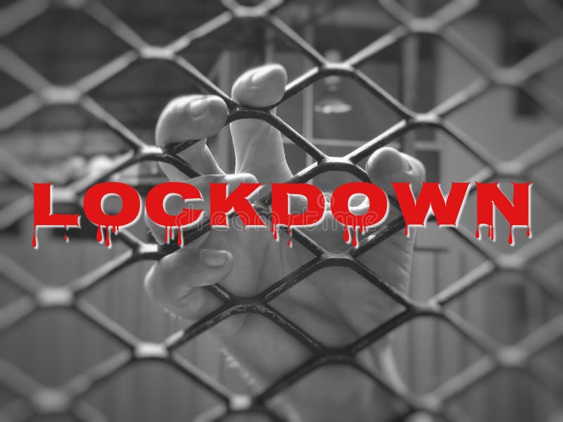 Human Hand on Fence with Text LOCK DOWN. Stock Illustration ...